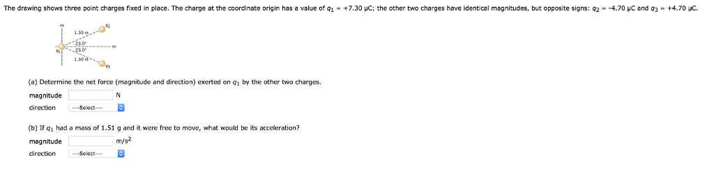 Solved The drawing shows three point charges fixed in place. | Chegg.com