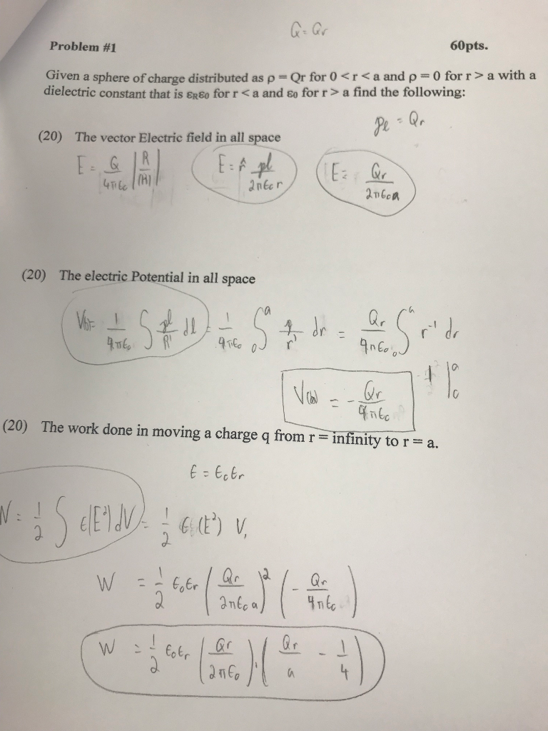 Solved Problem #1 60pts. Given a sph dielectric constant | Chegg.com