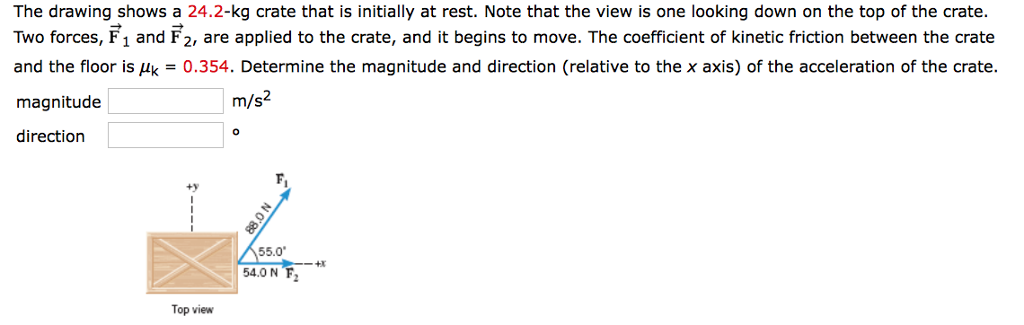 Solved The drawing shows a 24.2-kg crate that is initially | Chegg.com