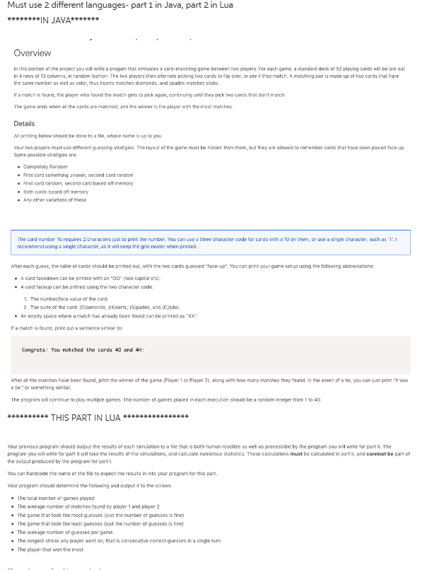 Must Use 2 Different Languages Part 1 In Java Part 