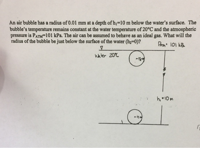 Solved An air bubble has a radius of 0.01 mm at a depth of | Chegg.com