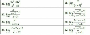 Solved 3x+8x - x-5x 25. lim 26. lim 26. lim (x+1) r +1 28. | Chegg.com