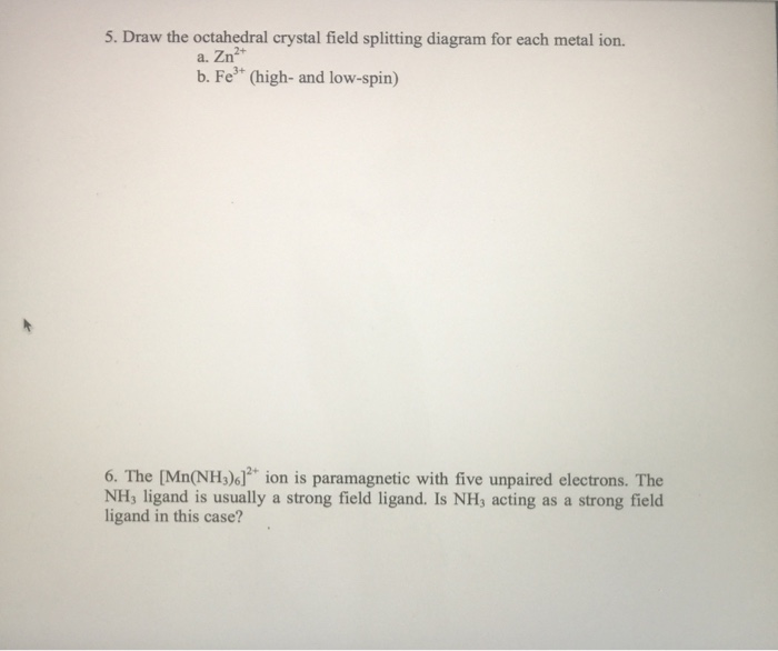 Solved Draw the octahedral crystal field splitting diagram | Chegg.com