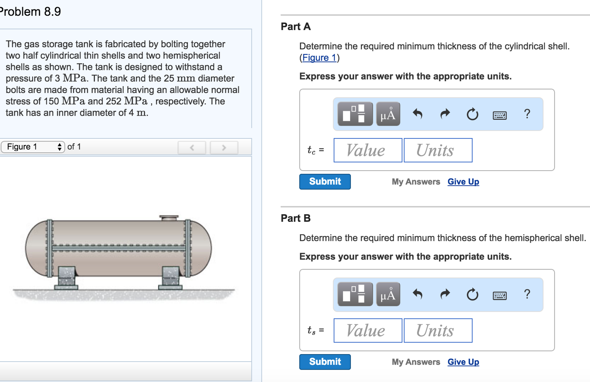 Solved The gas storage tank is fabricated by bolting | Chegg.com