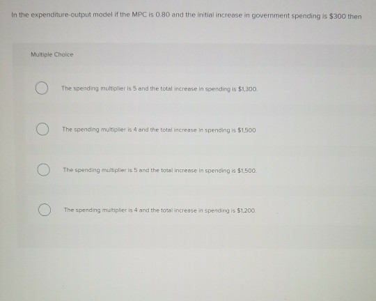 Solved In the expenditure-output model if the MPC is 0.80 | Chegg.com