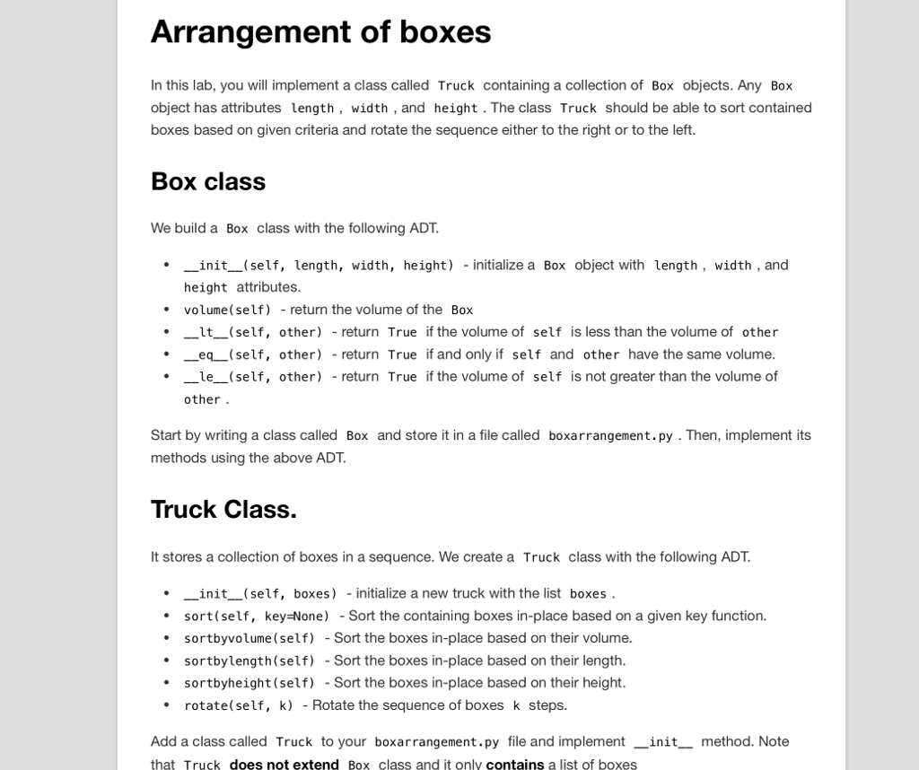 Solved Arrangement of boxes In this lab, you will implement | Chegg.com