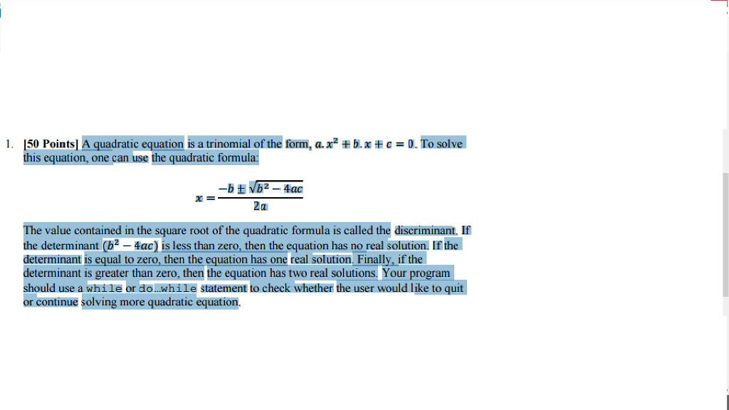 Solved A quadratic equation is a trinomial of the form, | Chegg.com