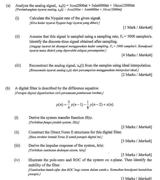 Solved (a) Analyze the analog signal, xa(t) = 3cos2000zt + | Chegg.com