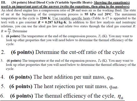 Solved An ideal diesel engine has a compression ratio of 20 | Chegg.com
