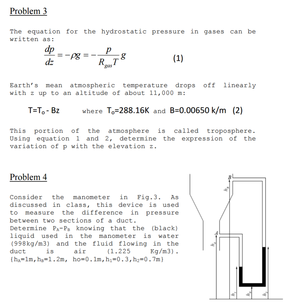Solved Problem 3 The equation for the hydrostatic pressure | Chegg.com