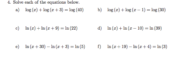 Solved Solve each of the equations below. a) log (x) + log | Chegg.com
