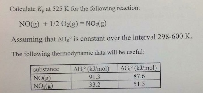 Solved Calculate Kp at 525 K for the following reaction: | Chegg.com