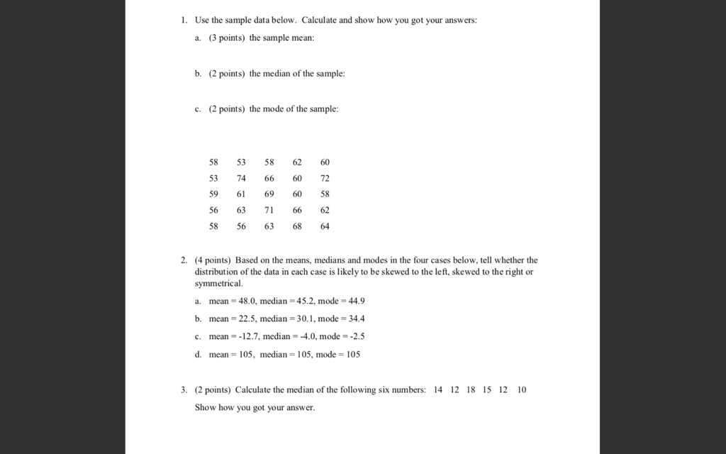 Solved 1. Use the sample data below. Calculate and show how | Chegg.com
