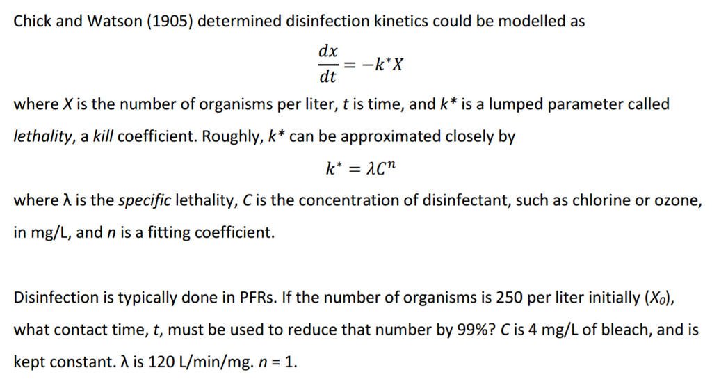 Solved Chick and Watson (1905) determined disinfection | Chegg.com