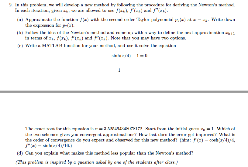 Solved 2. In this problem, we will develop a new method by | Chegg.com