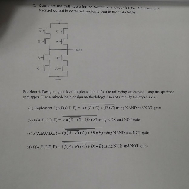 Solved Complete the truth table for the switch level circuit | Chegg.com
