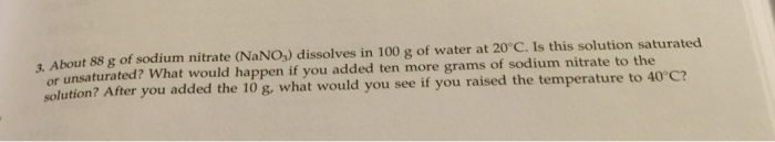 Solved 3. About 88 g of sodium nitrate (NaNO3) dissolves in | Chegg.com