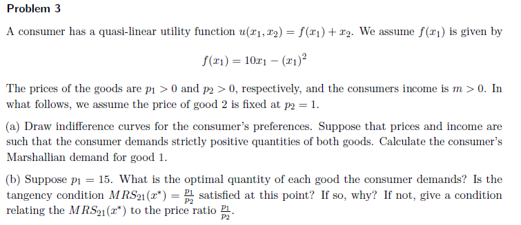 Solved A consumer has a quasi-linear utility function u | Chegg.com