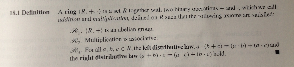 Solved A ring ?R, +,-) is a set R together with two binary | Chegg.com
