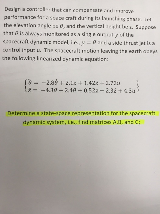 Solved Determine a state space representation for the | Chegg.com