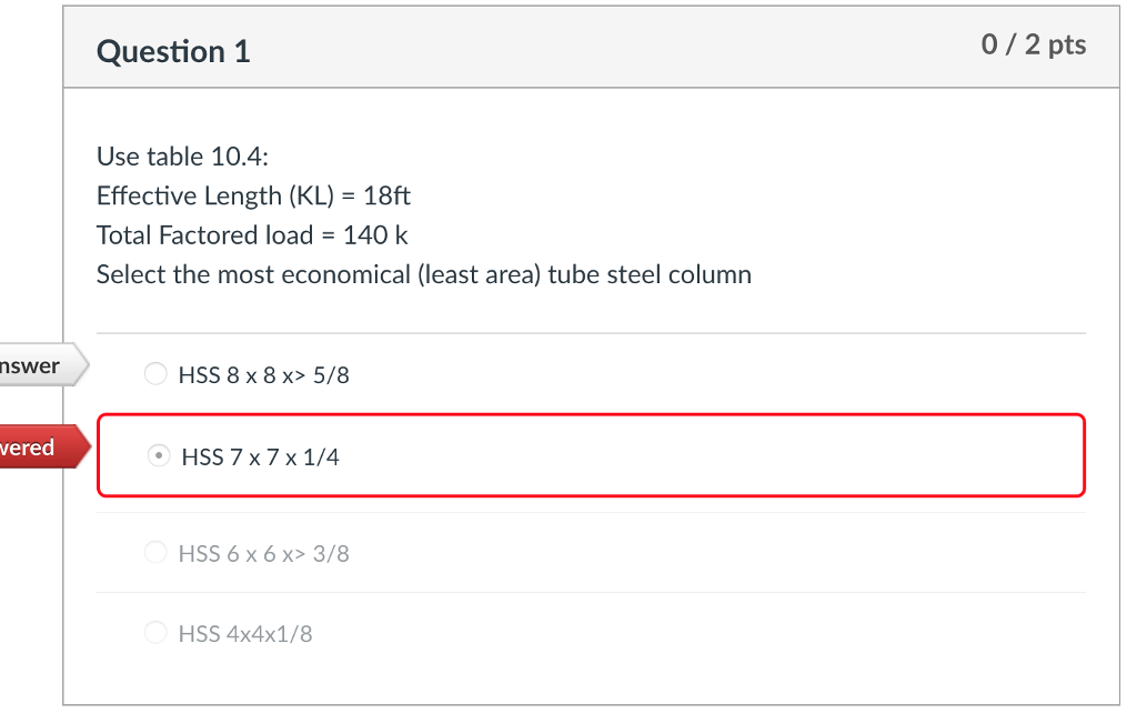 Solved Question1 0/ 2 pts Use table 10.4 Effective Length | Chegg.com