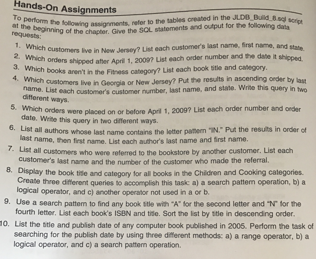 Solved Hands-on Assignments To perform the tables created in | Chegg.com