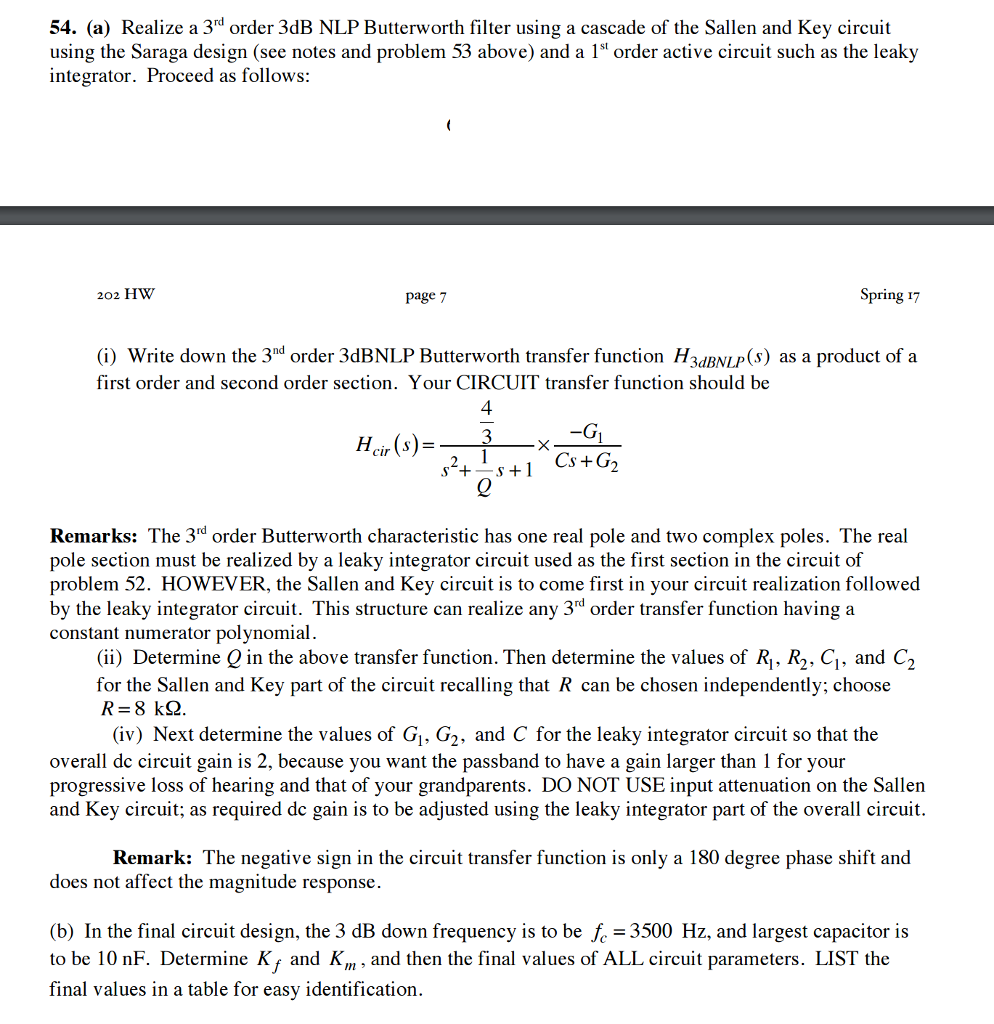 (a) Realize a 3^rd order 3dB NLP Butterworth filter | Chegg.com