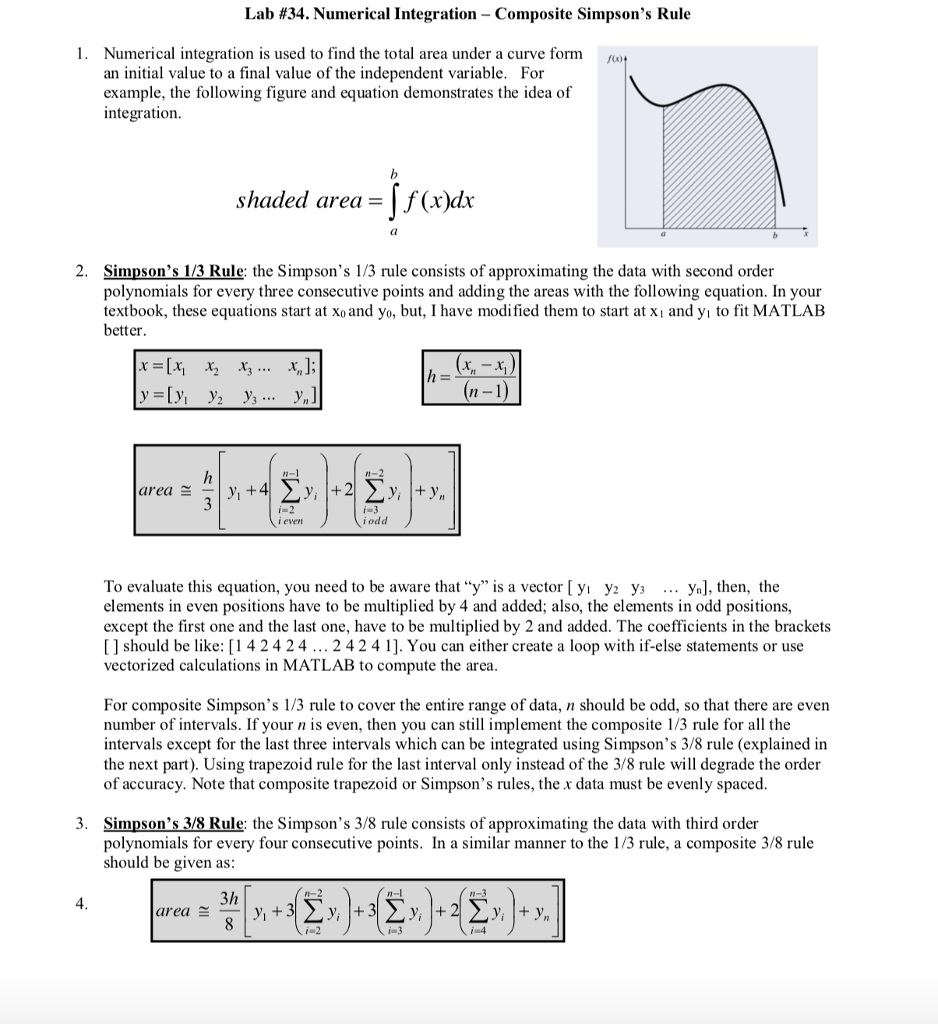 Solved Lab #34. Numerical Integration-Composite Simpson's | Chegg.com