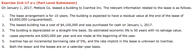 Solved Exercise 21A-17 a-c (Part Level Submission) On | Chegg.com