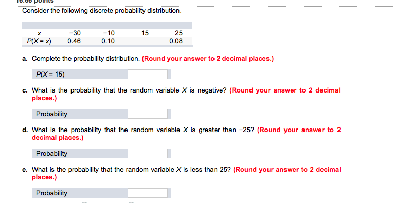 Solved Consider the following discrete probability | Chegg.com Solved Consider the following discrete probability | Chegg.com