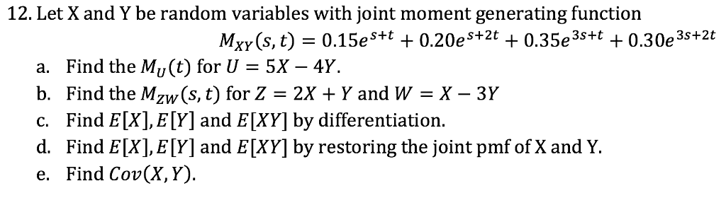 Solved Let X And Y Be Random Variables With Joint Moment