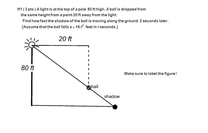 Solved #1 ( 3 pts ) A light is at the top of a pole 80 ft | Chegg.com