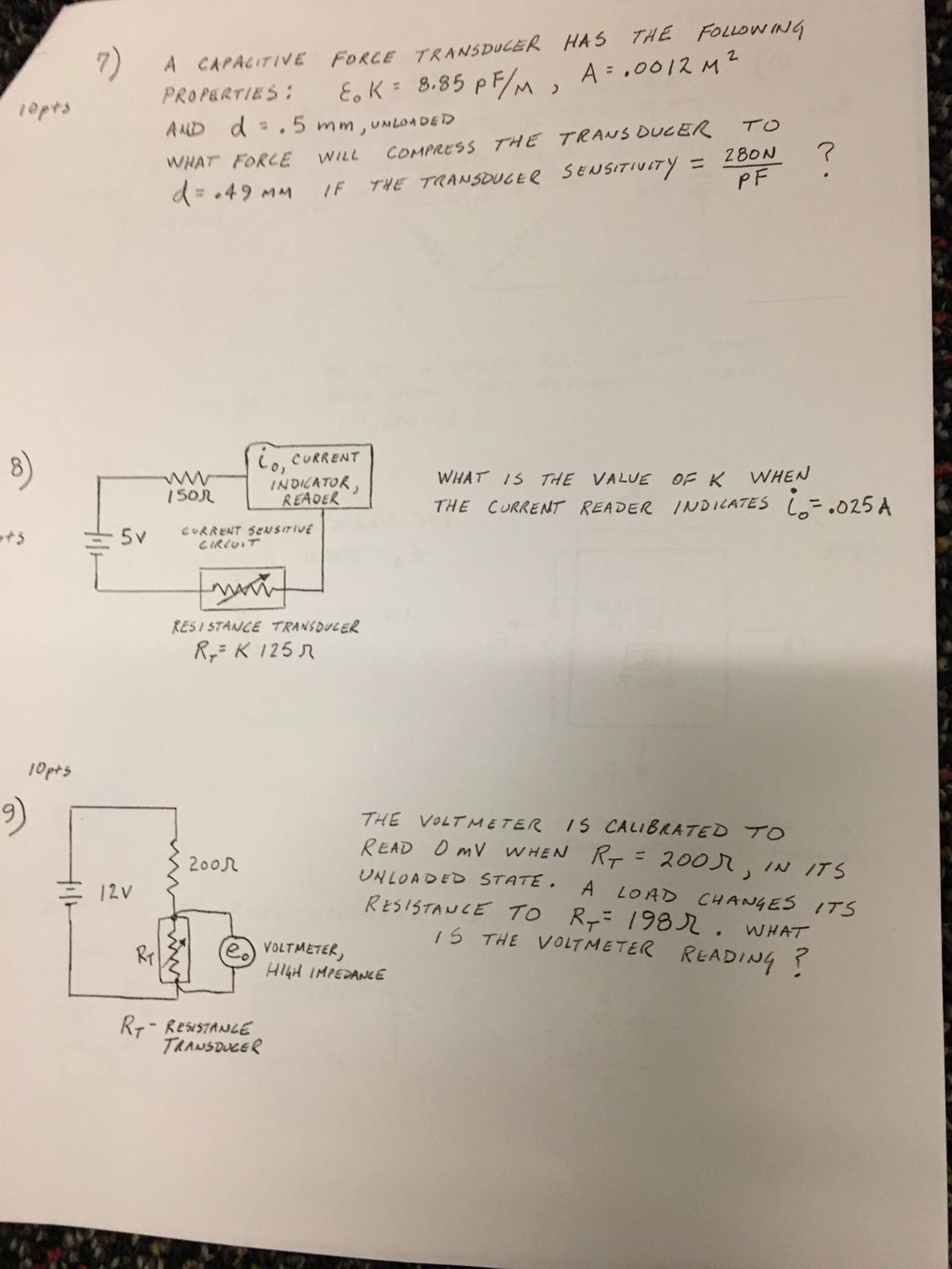 Solved A capacitive force transducer has the following | Chegg.com