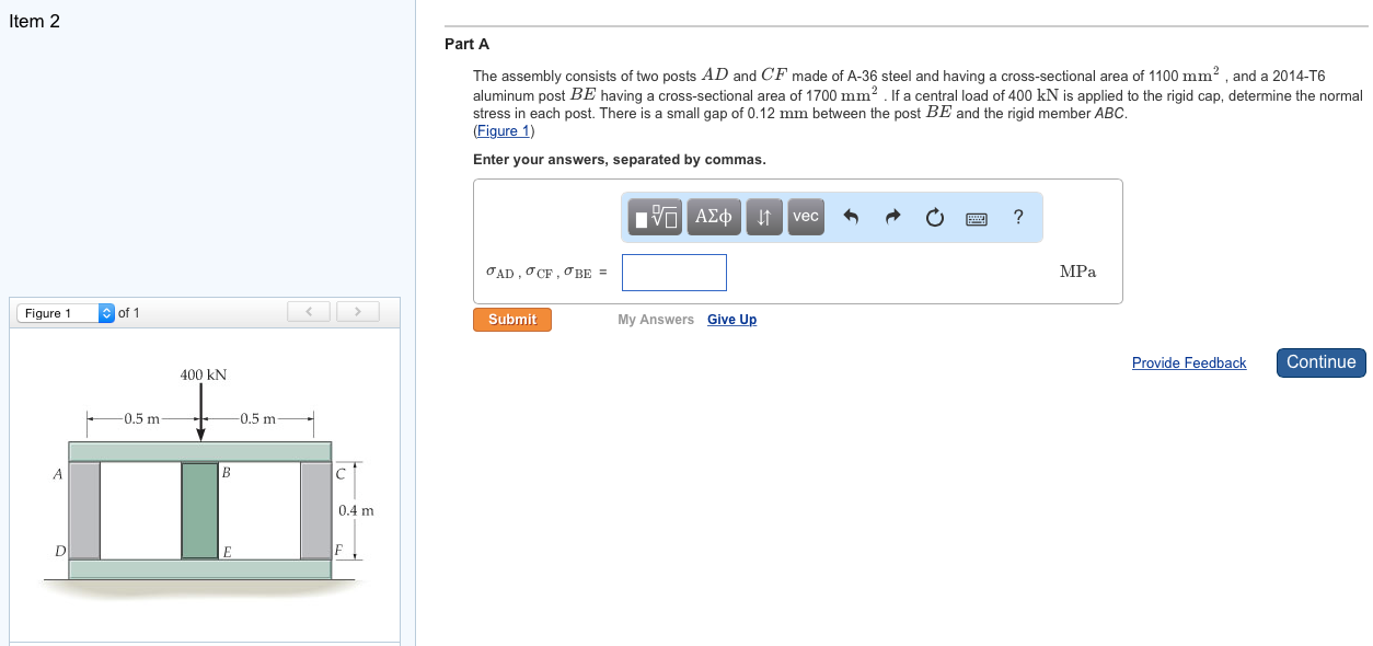 Solved Part A The assembly consists of two posts AD and CF | Chegg.com