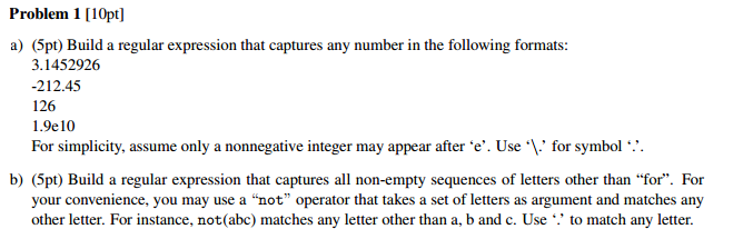 Build a regular expression that captures any number | Chegg.com