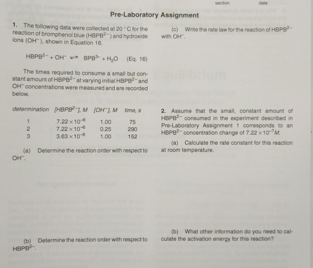 Solved section date Pre-Laboratory Assignment 1. The | Chegg.com