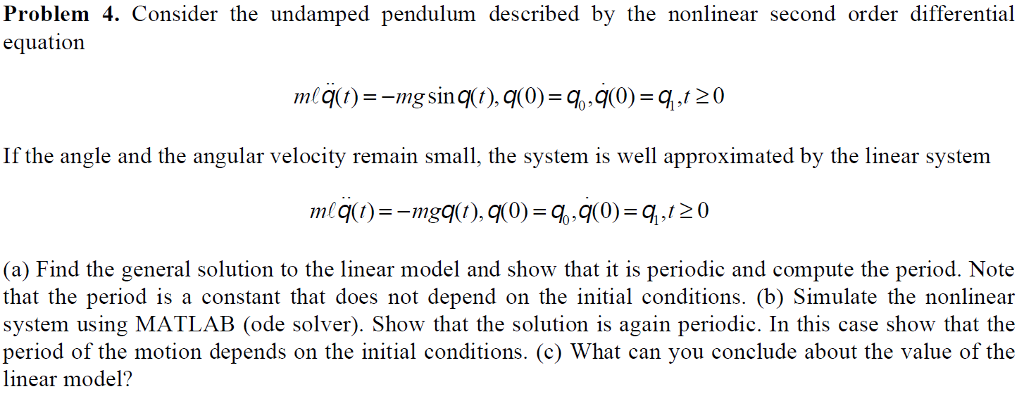 Solved Problem 4. Consider the undamped pendulum described | Chegg.com