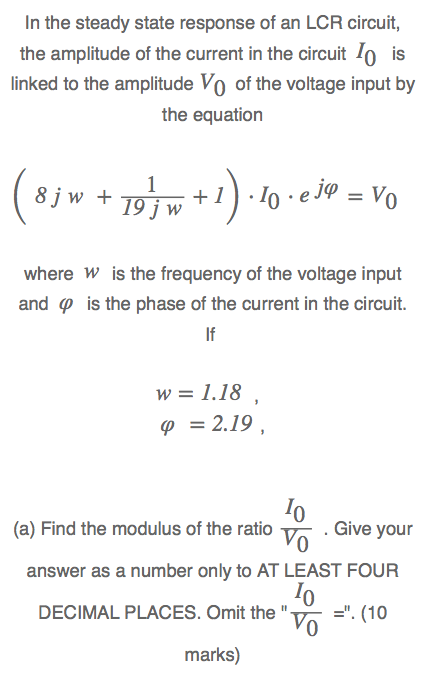 Solved In the steady state response of an LCR circuit, the | Chegg.com