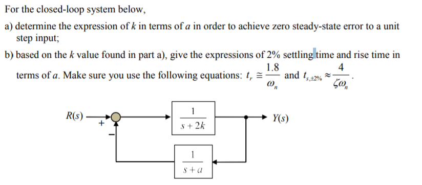 Solved For the closed-loop system below, a) determine the | Chegg.com