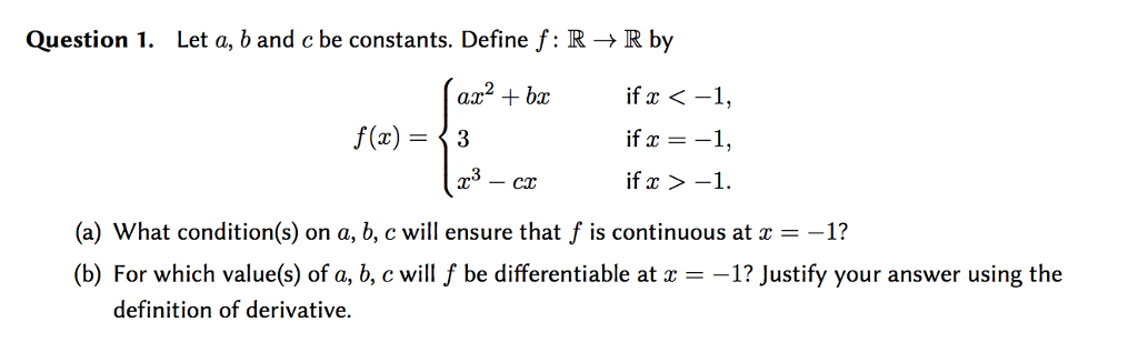 Solved Let a, b and c be constants. Define f: R rightarrow R | Chegg.com