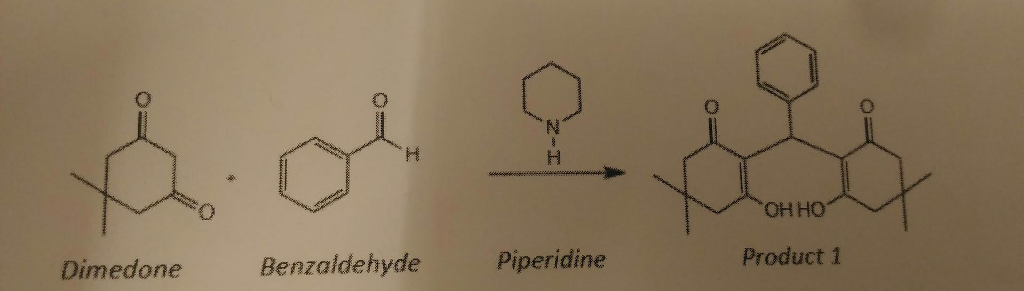 Solved 0 OHHO Product 1 Dimedone Benzaldehyde Piperidine | Chegg.com