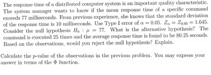 Solved The response time of a distributed computer system is | Chegg.com