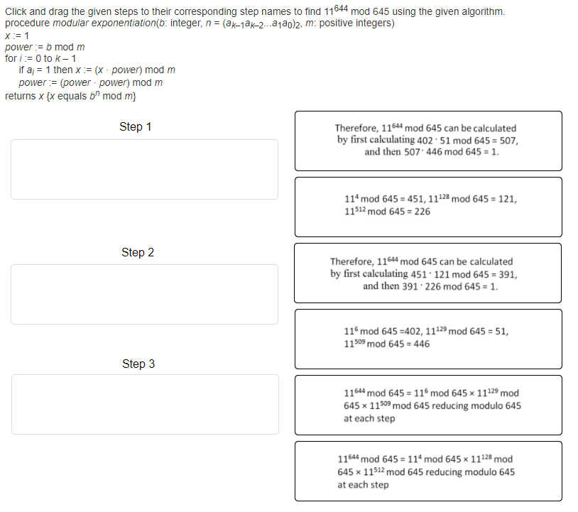Solved Click and drag the given steps to their corresponding | Chegg.com