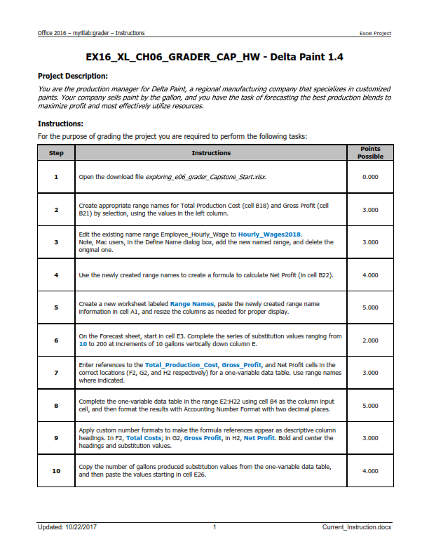 office 2016 Excel Project EX16_XL_CH06_GRADER_CAP_HW | Chegg.com