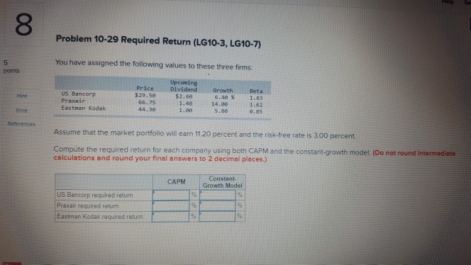 Solved 8 Problem 10-29 Required Return (LG10-3, LG10-7) You | Chegg.com