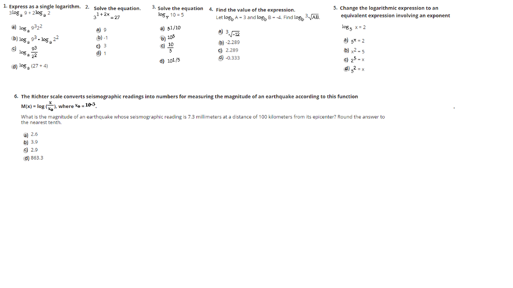 Solved Express as a single logarithm. 3log_a 9 + 2 log_a 2 | Chegg.com