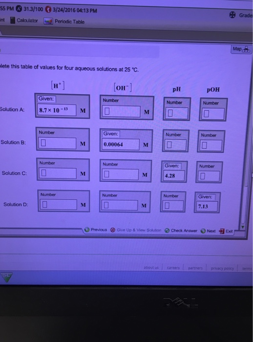 Solved Complete this table of values for four aqueous | Chegg.com