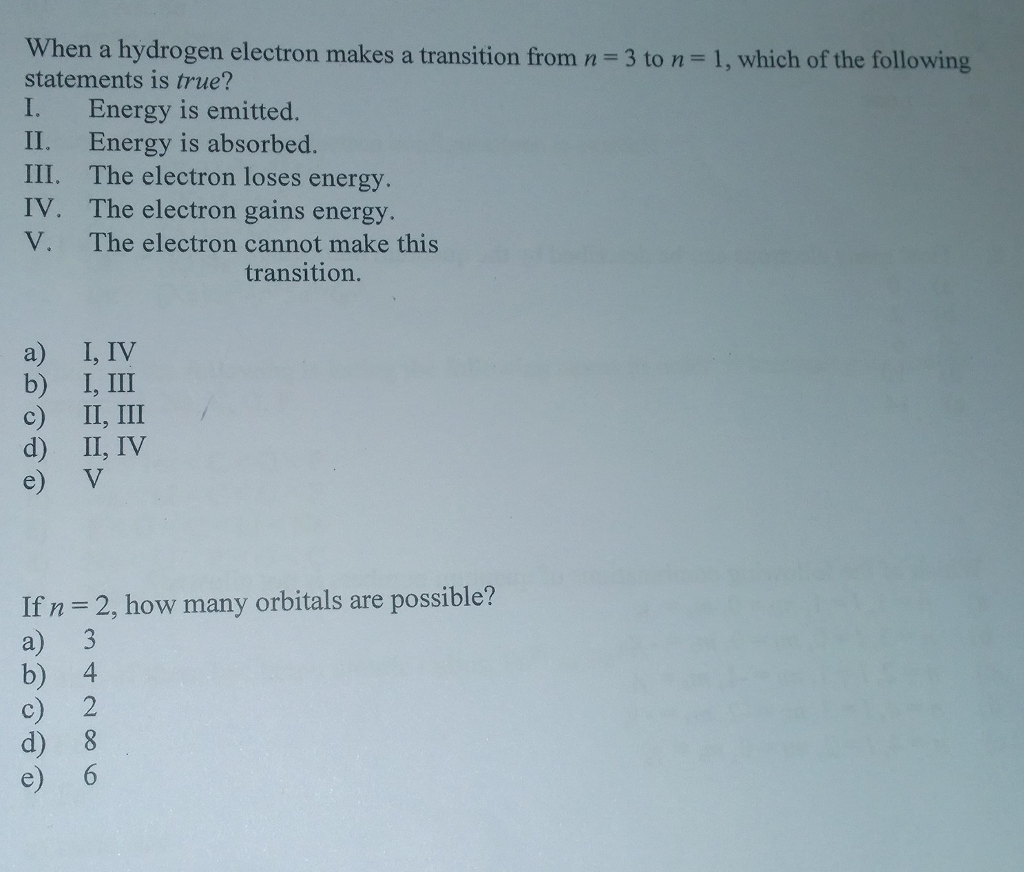 Solved When A Hydrogen Electron Makes A Transition From N