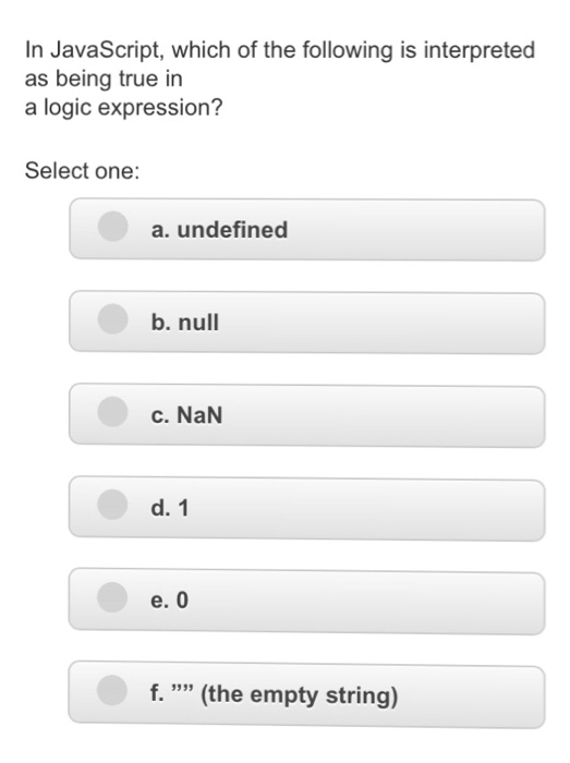 Solved In JavaScript, which of the following is interpreted | Chegg.com
