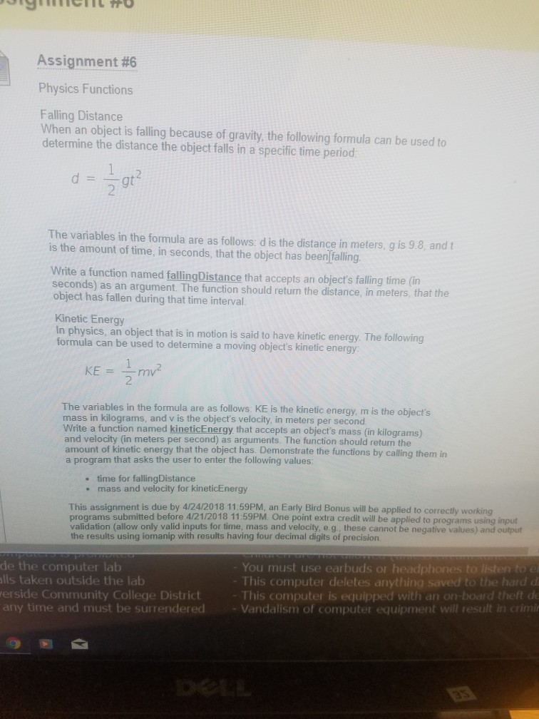 Solved Assignment #6 Physics Functions Falling Distance When | Chegg.com